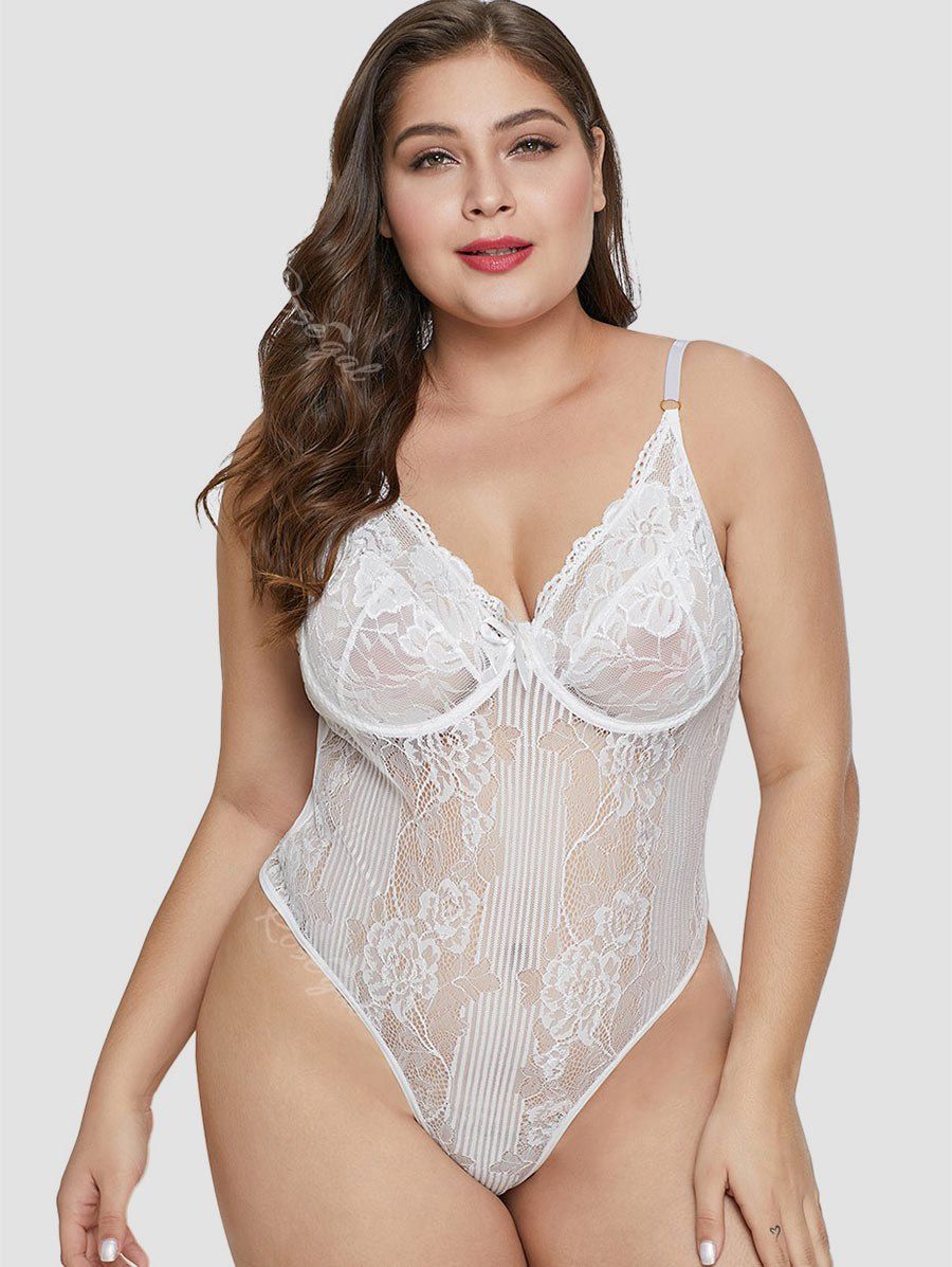 [41 Off] See Through Plus Size Lace Teddy Rosegal