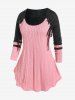 Plus Size Raglan Sleeve Cable Knit Panel Colorblock Lace Up Tee [44% ...