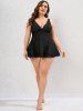 Plus Size Lace Trim Plunging Backless Padded Boyleg Tankini Swimsuit ...