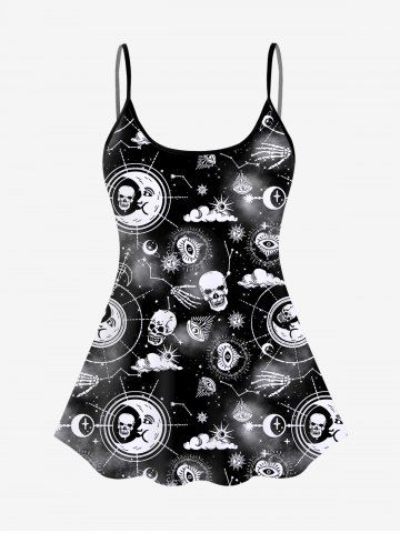 3D Skull Moon Sun Cloud Eye Hand Skeleton Print Backless Spaghetti ...
