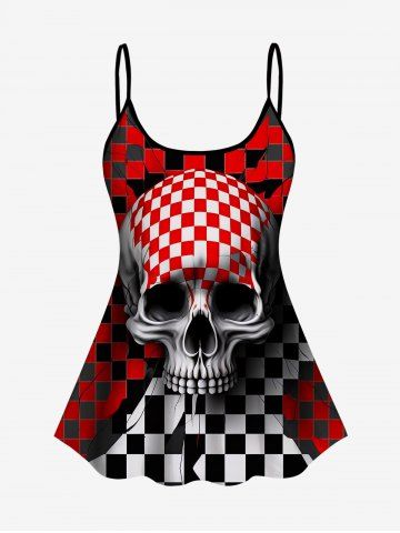 Gothic 3D Spaghetti Strap Skull Red Black White Checkered Print Tankini ...