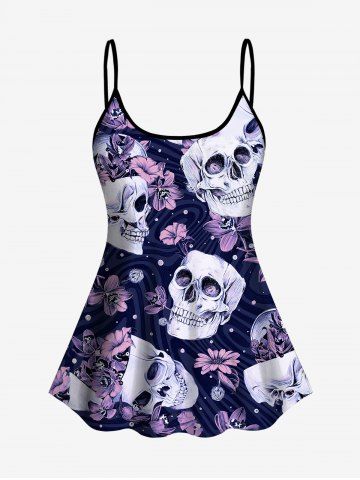 Gothic 3D Skull Floral Printed Backless Tankini Top(Adjustable Straps ...