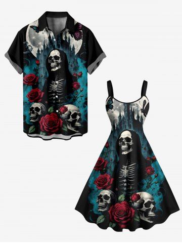 Halloween Skull Skeleton Rose Flower Moon Butterfly Castle Print Plus ...