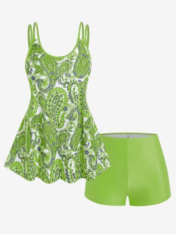Plus Size Bohemian Paisley Print Tankini Swimsuit With Boyshorts [41% ...