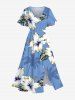 Coconut Tree Hibiscus Flower Leaf Print Plus Size Matching Hawaii Beach ...