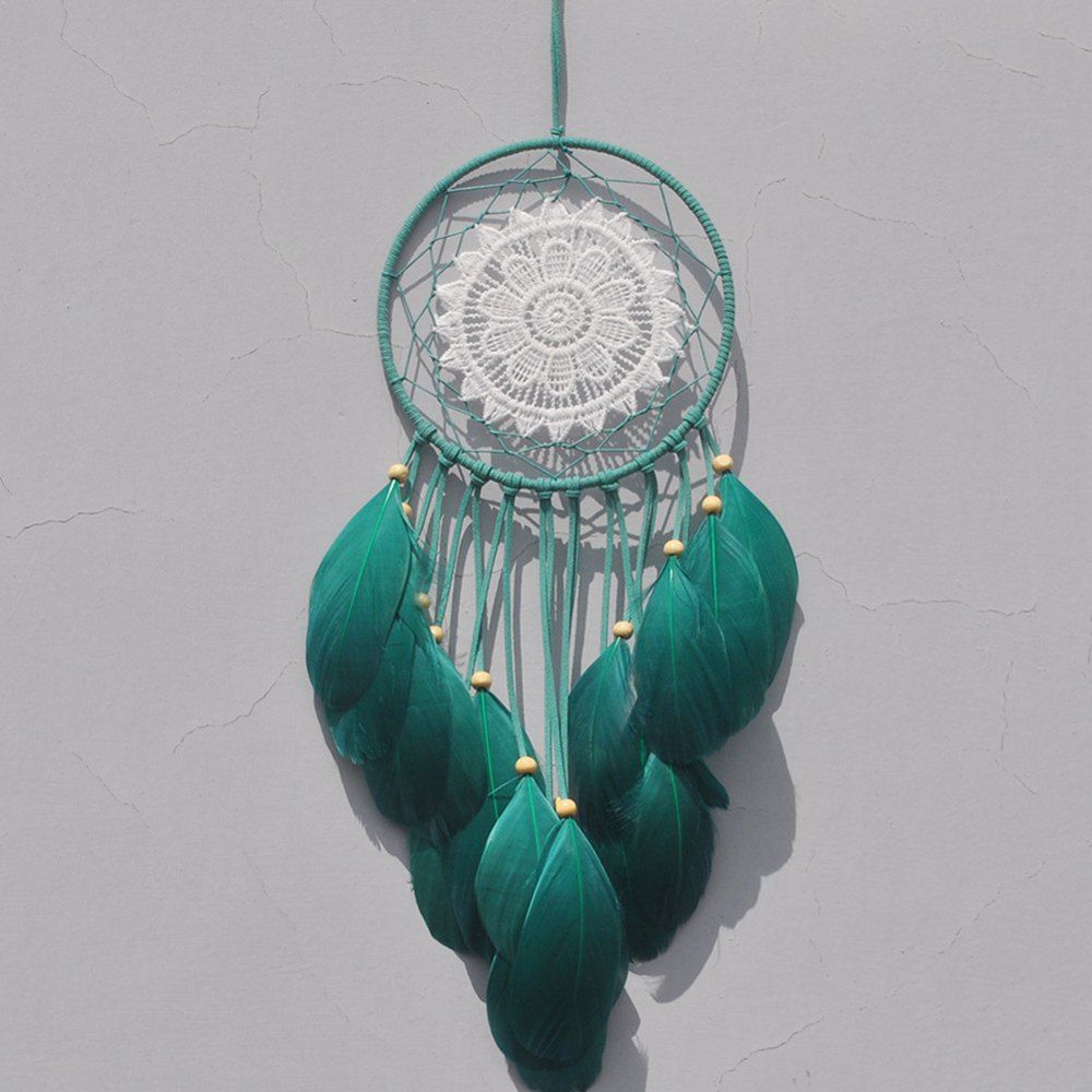 [36% OFF] Indian Green Dream Catcher Net With Feathers Handmade ...